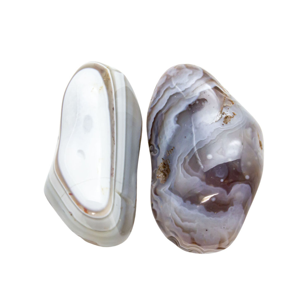 Silver Banded Agate Tumbled Pair (Aura Small) - Crystal Vaults
