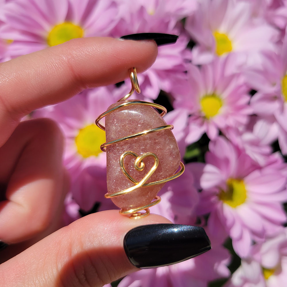 Pink Aventurine Wire Wrapped Pendant - Crystal Vaults