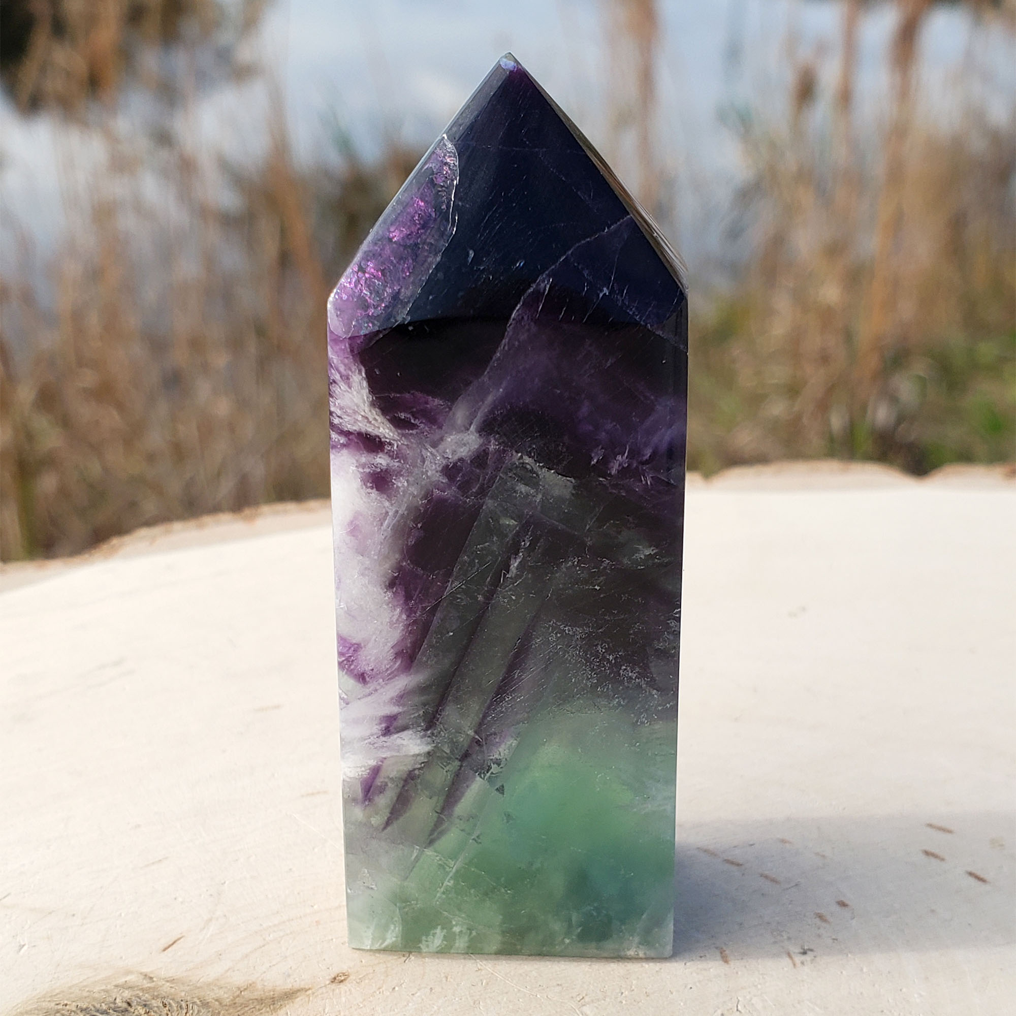 Feather Fluorite Point - Crystal Vaults
