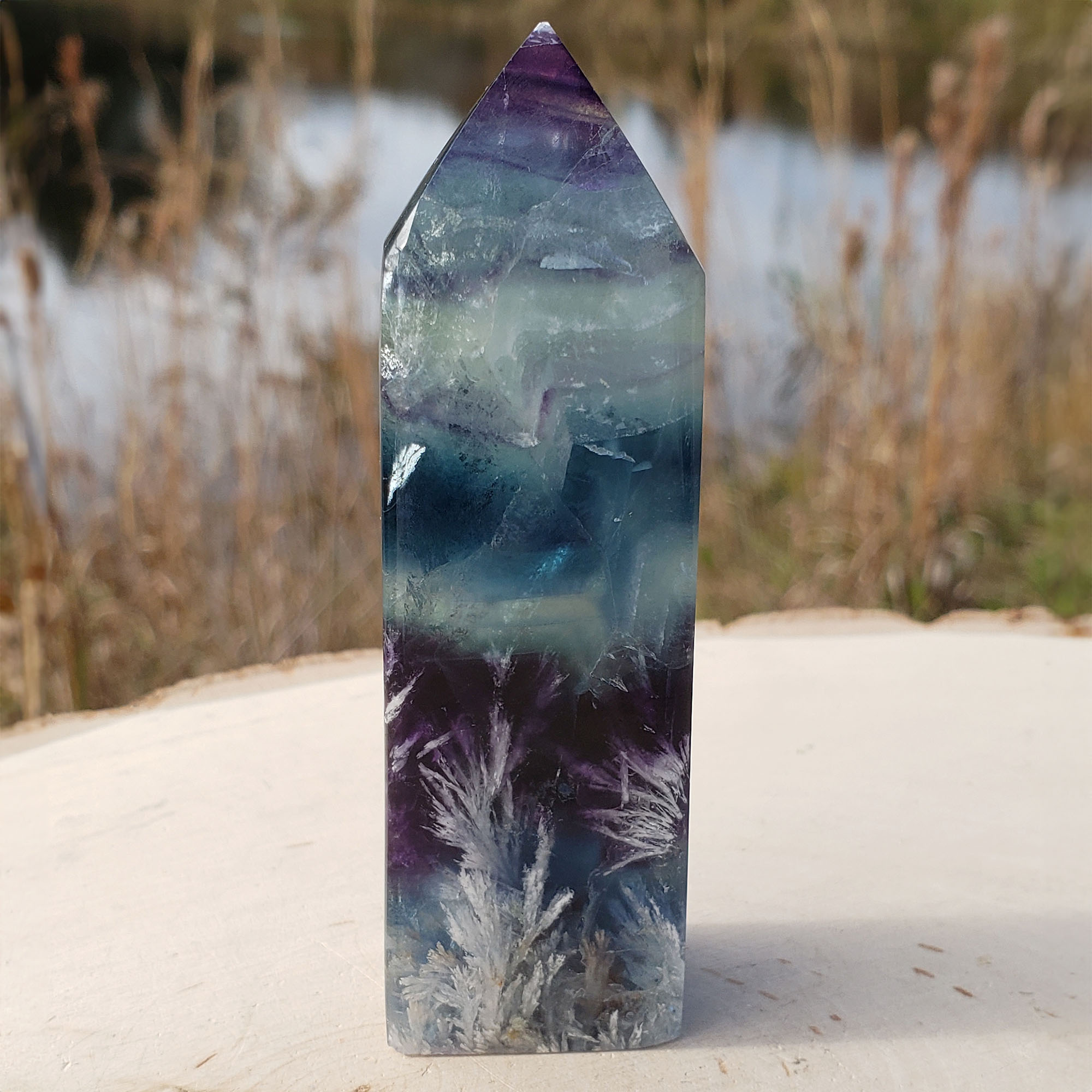 Feather Fluorite Point - Crystal Vaults