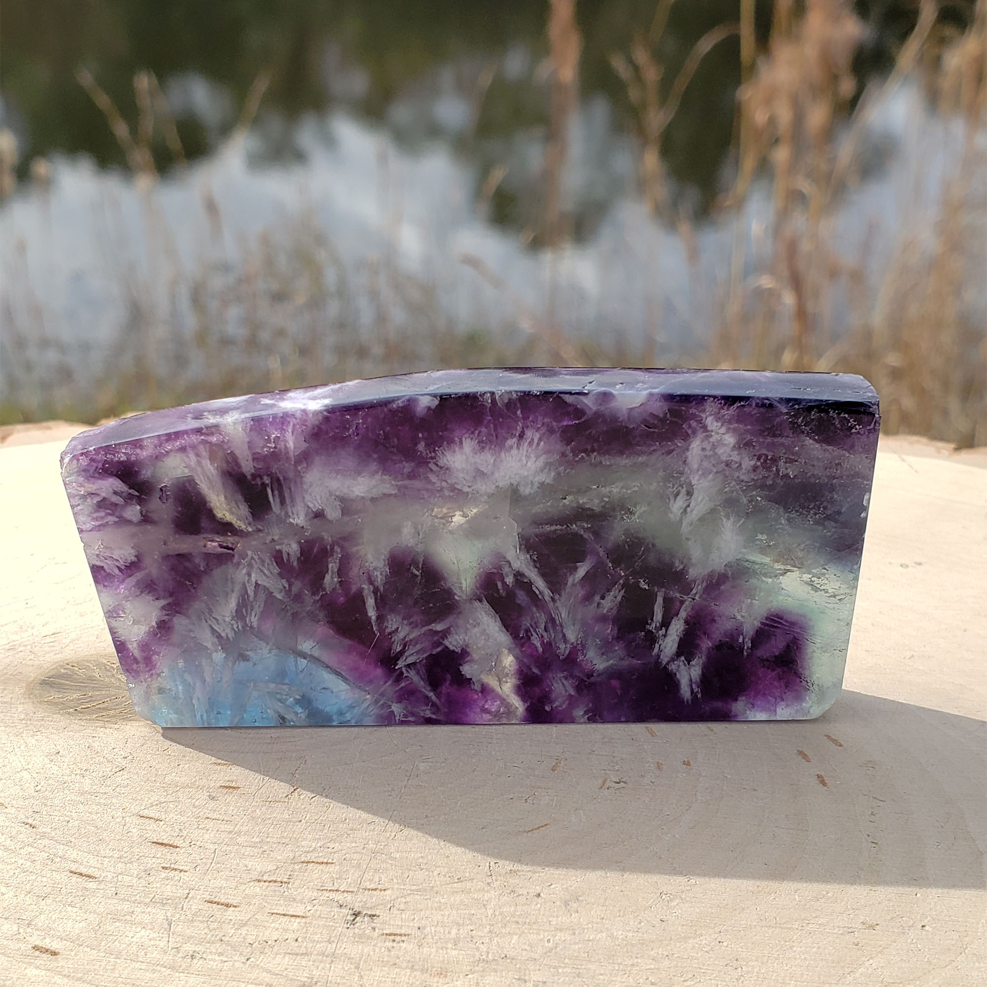 Feather Fluorite Slab - Crystal Vaults