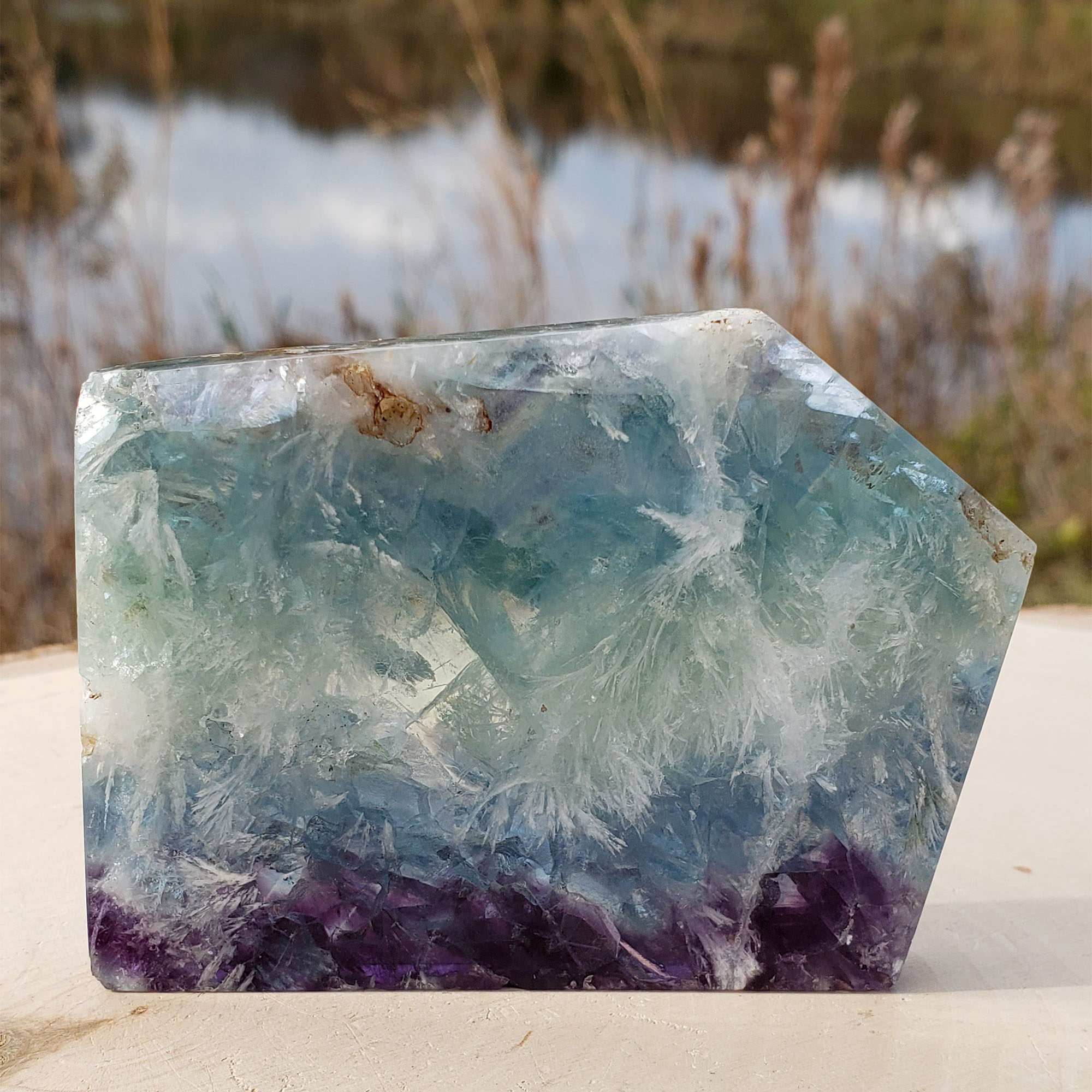 Feather Fluorite Slab - Crystal Vaults