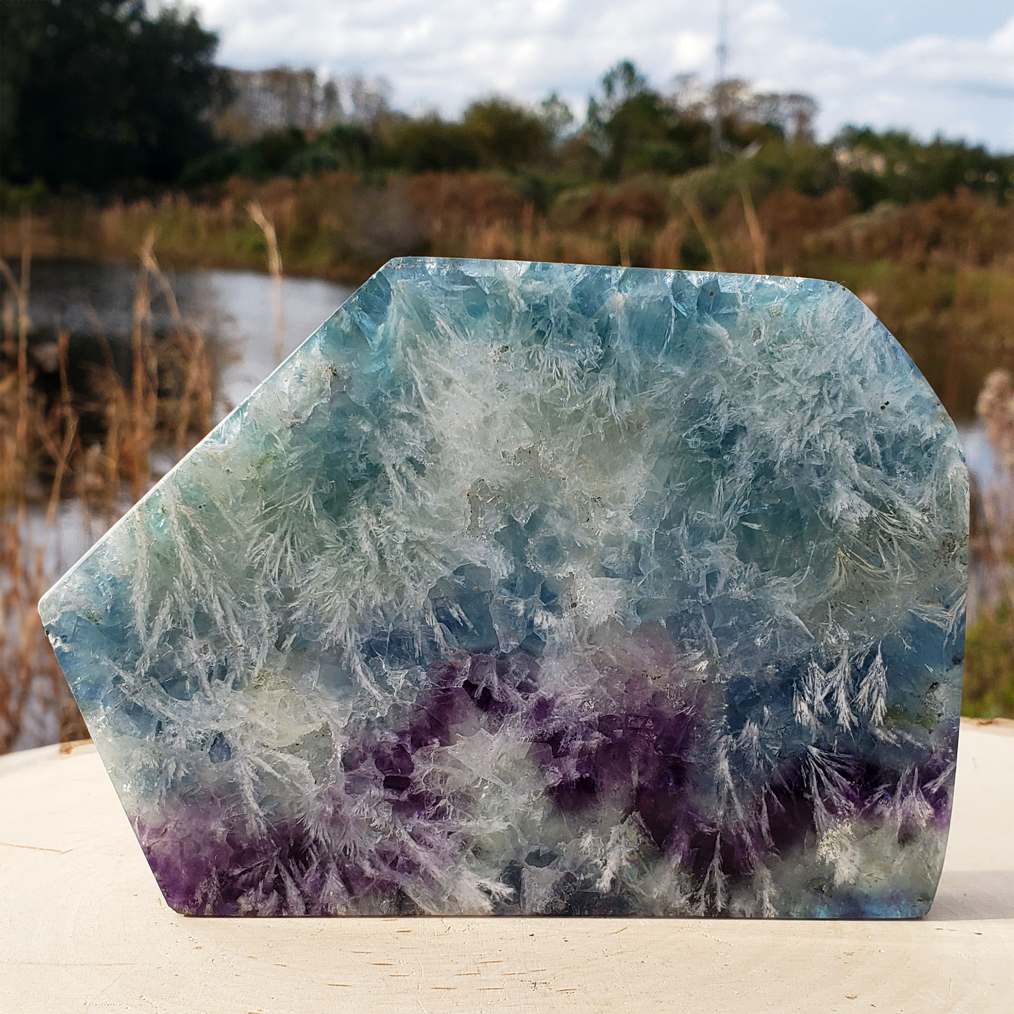 Feather Fluorite Slab - Crystal Vaults
