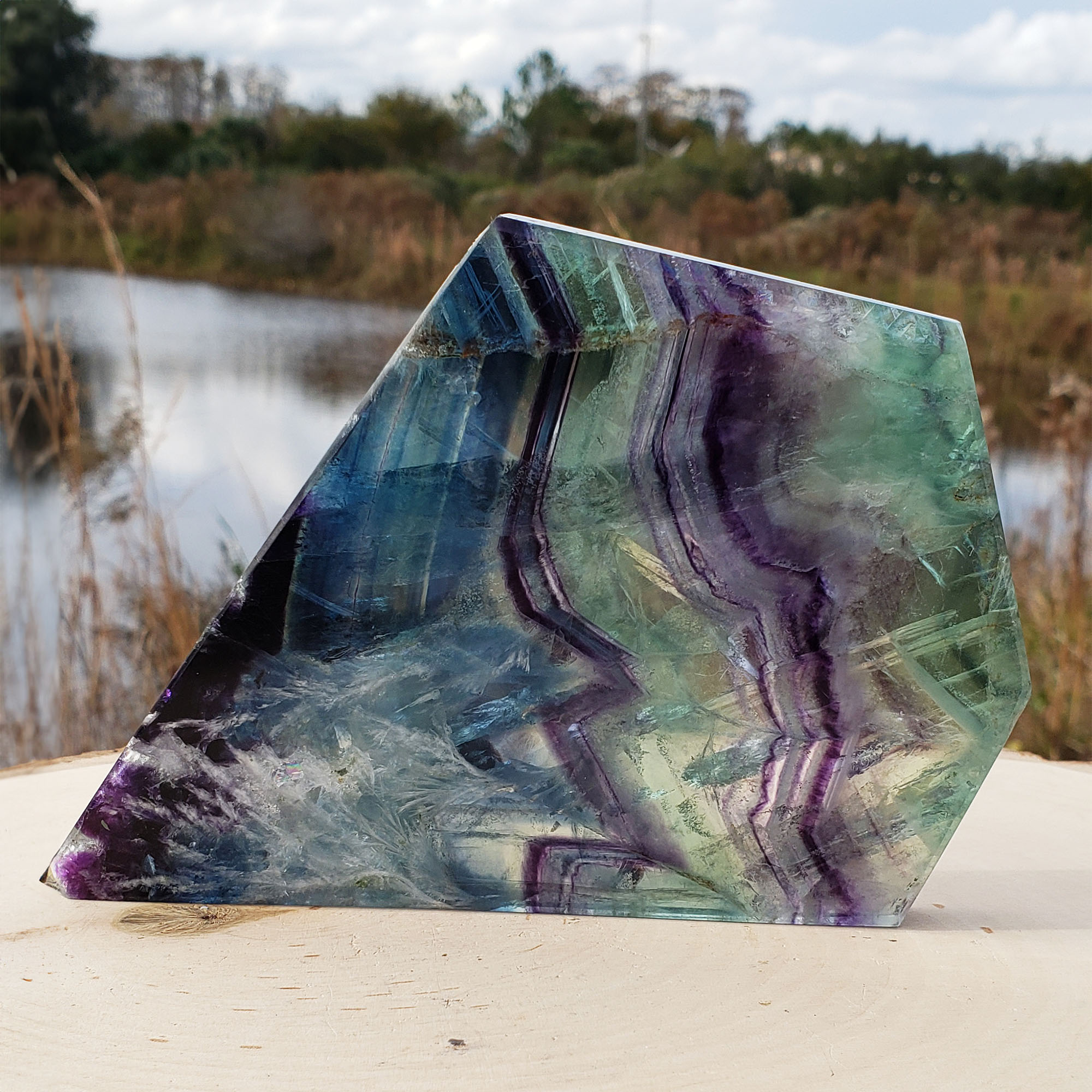 Feather Fluorite Slab - Crystal Vaults