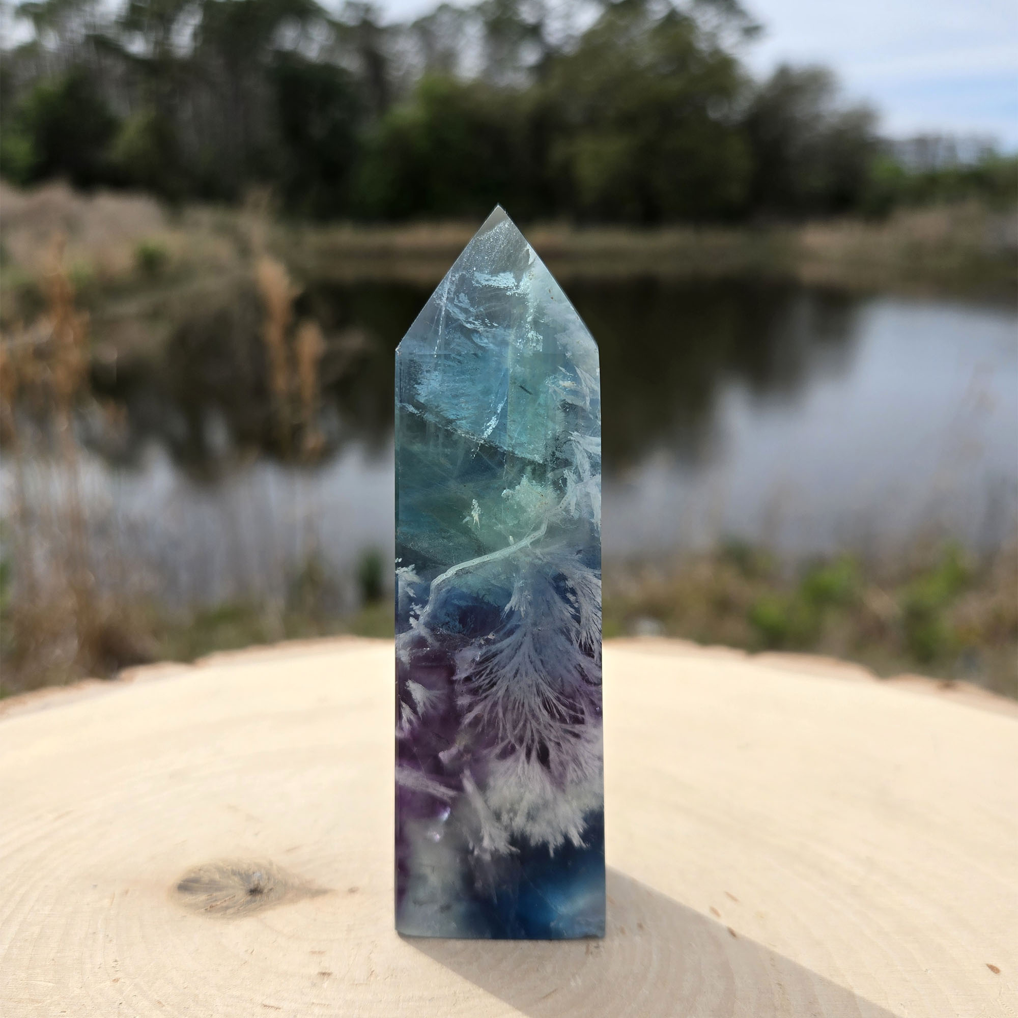 Feather Fluorite Point - Crystal Vaults