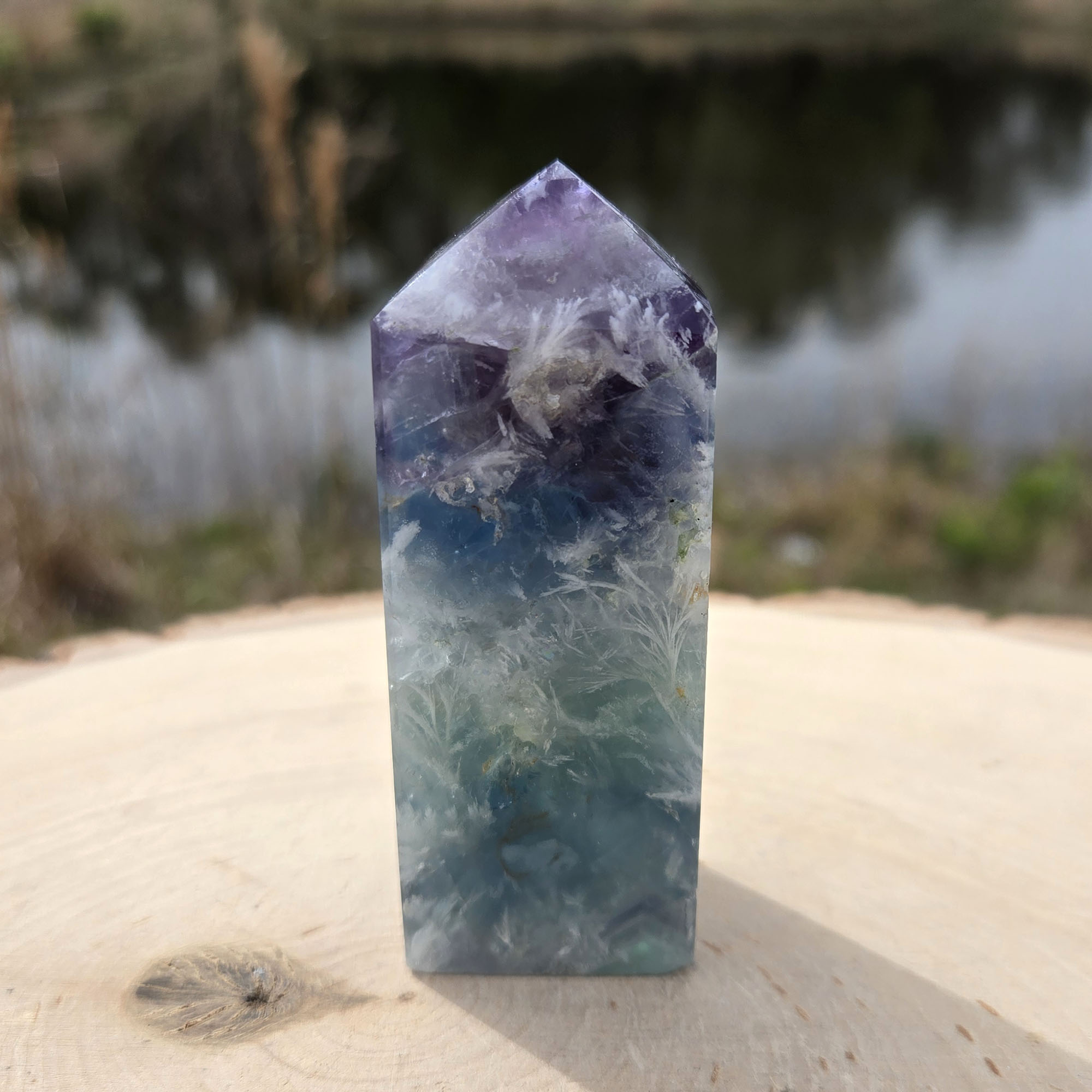 Feather Fluorite Point - Crystal Vaults