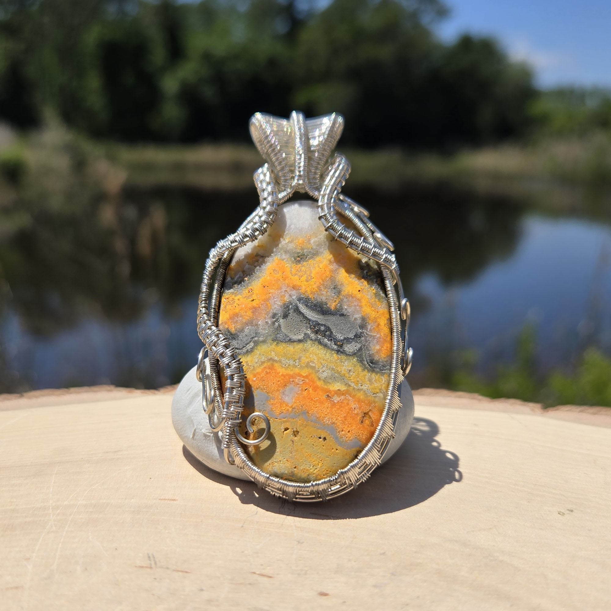 Bumble Bee Jasper Wire Wrapped Pendant - Crystal Vaults