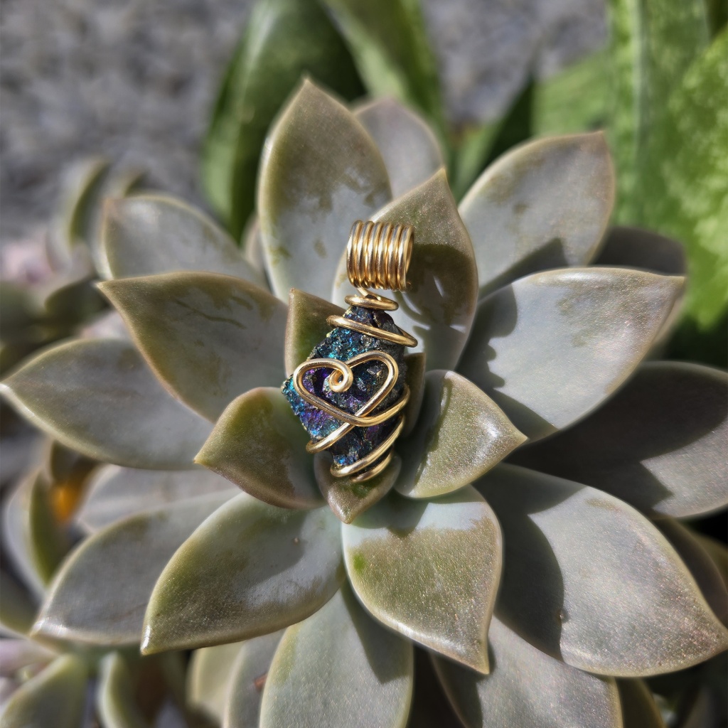 Peacock Ore Heart Wire Wrapped Pendant - Crystal Vaults
